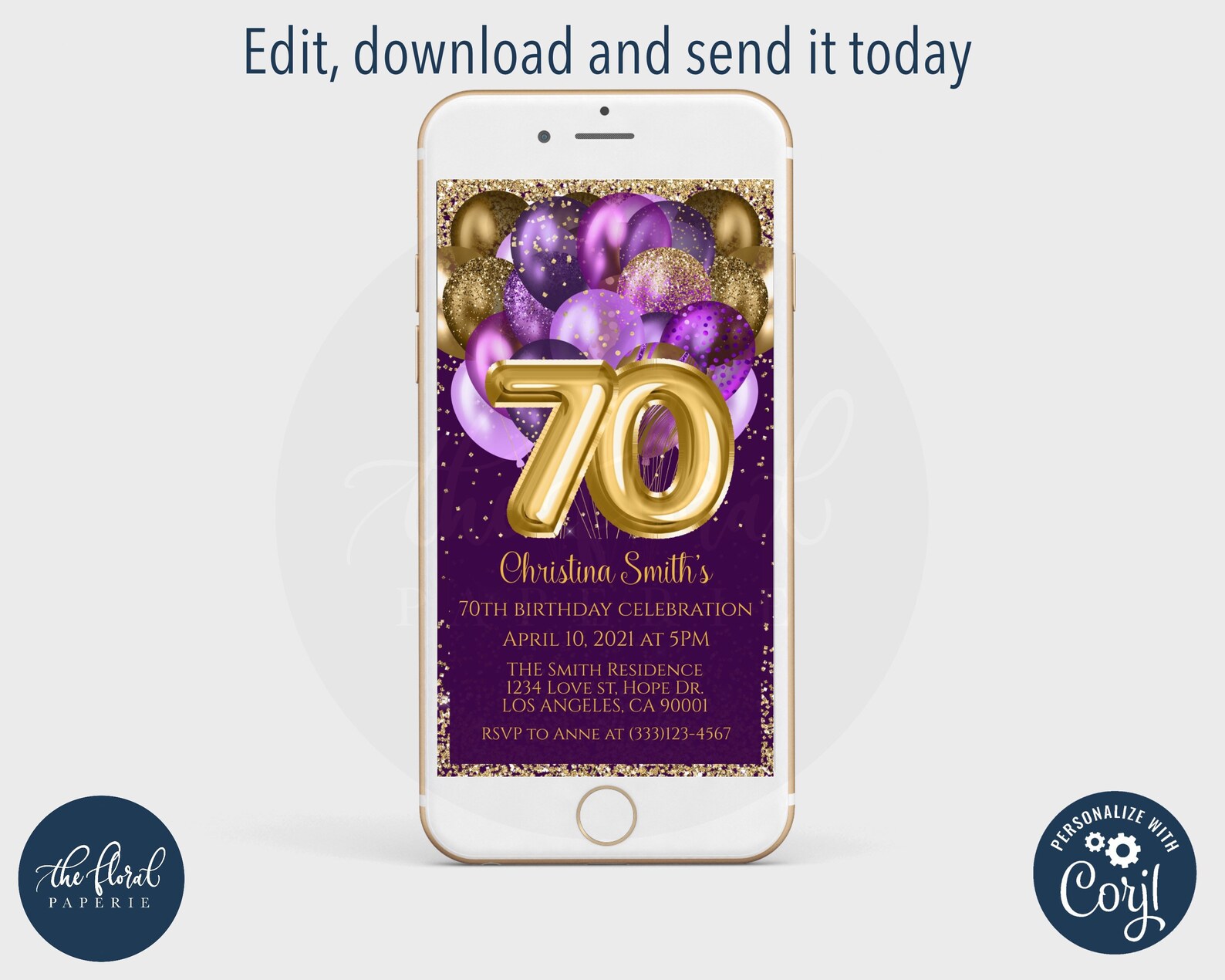 70th Birthday Text Invitation Template Editable Birthday Text - Etsy