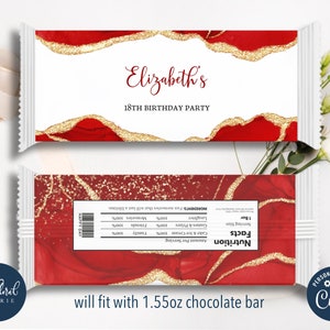 Red and Gold Chocolate Wrapper Template, Editable Candy Bar Wrapper ...
