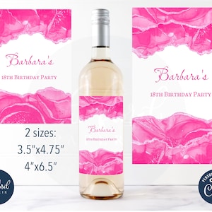 Hot Pink Wine Label, Shades of Pink Wine Label Template, Editable Wine ...