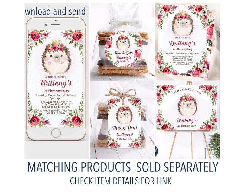 Hedgehog Birthday Invitation Template Girl Birthday Party | Etsy