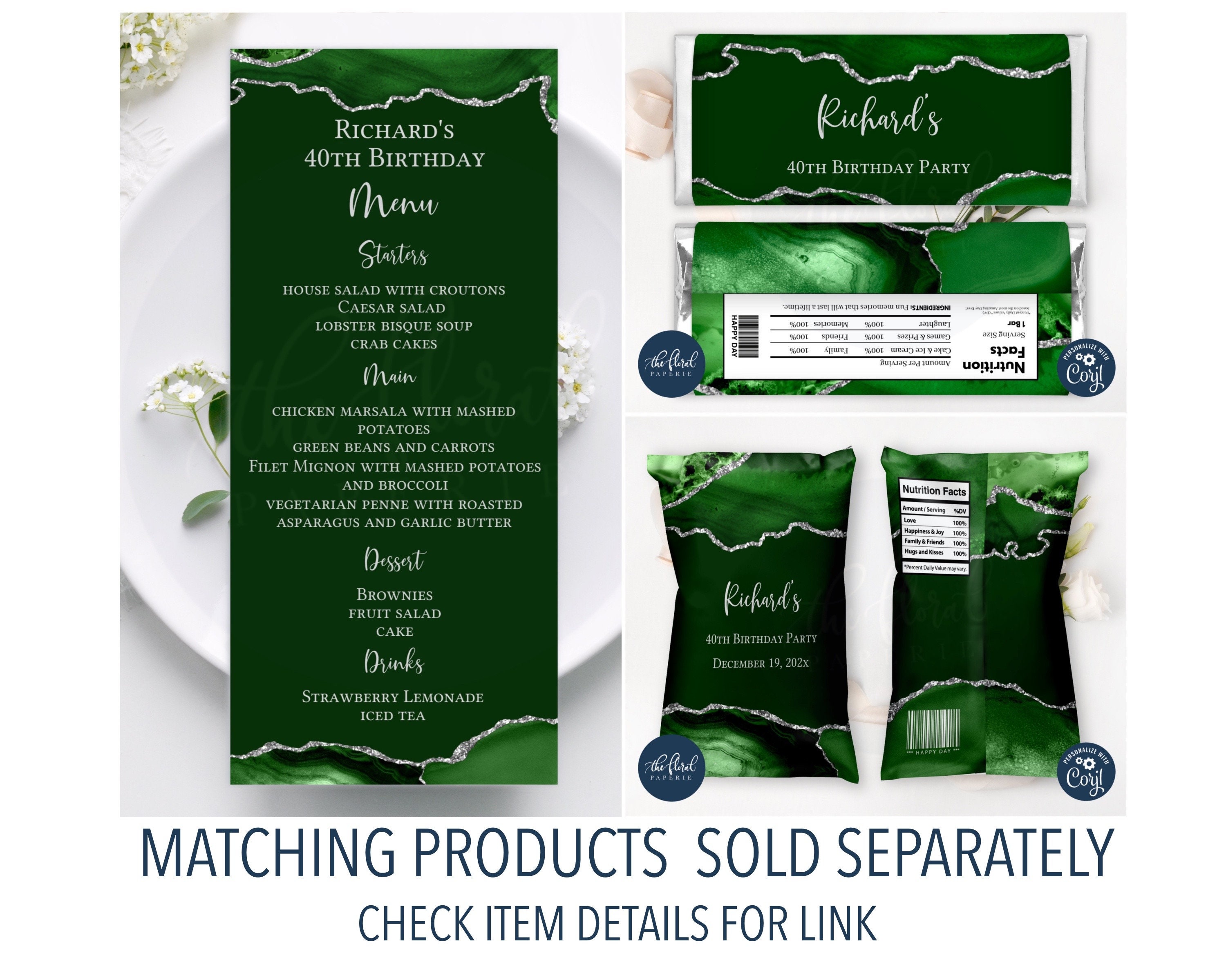 Green and Silver Menu Card Template Editable Event Menu Card - Etsy