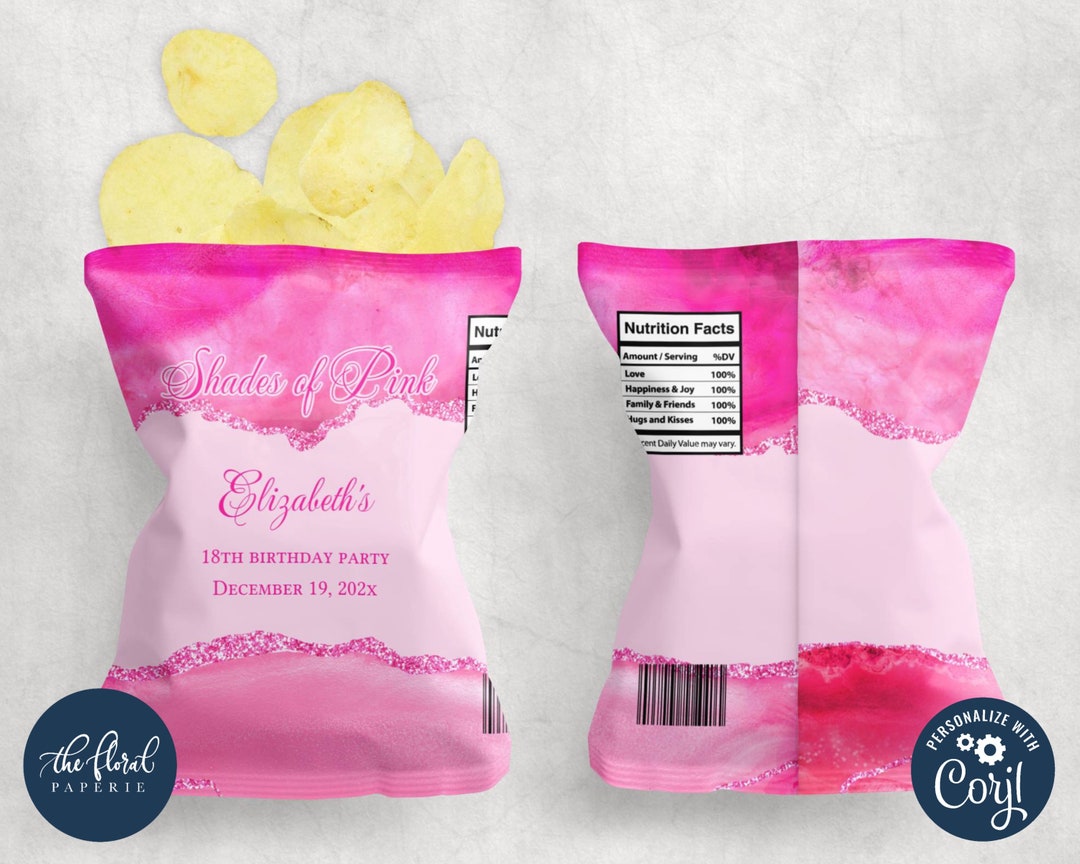 Shades of Pink Chip Bag Template, Editable Potato Chip Bag Wrapper ...