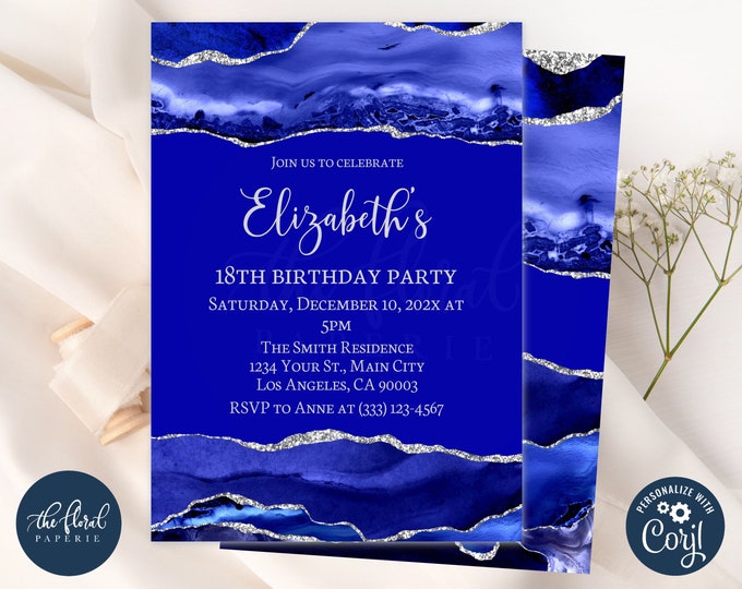 Invitación editable en tonos de azul, invitación a cena de cumpleaños ...