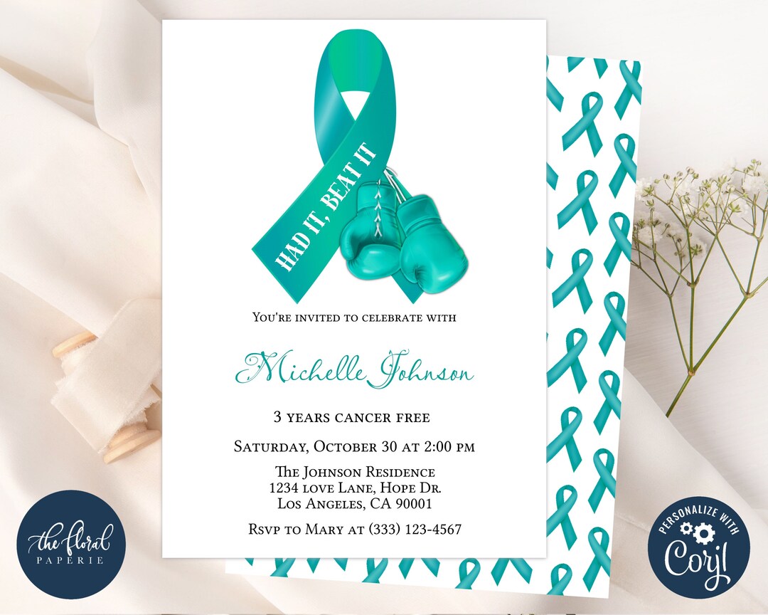 Ovarian Cancer Survivor Invitation Template, Editable Teal Ribbon ...