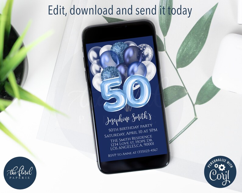 50th Birthday Text Invitation Template Editable Birthday Text - Etsy