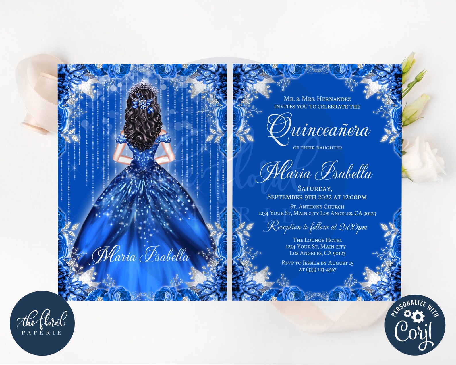 Royal Blue Quinceanera Invitation Template Editable 15th - Etsy