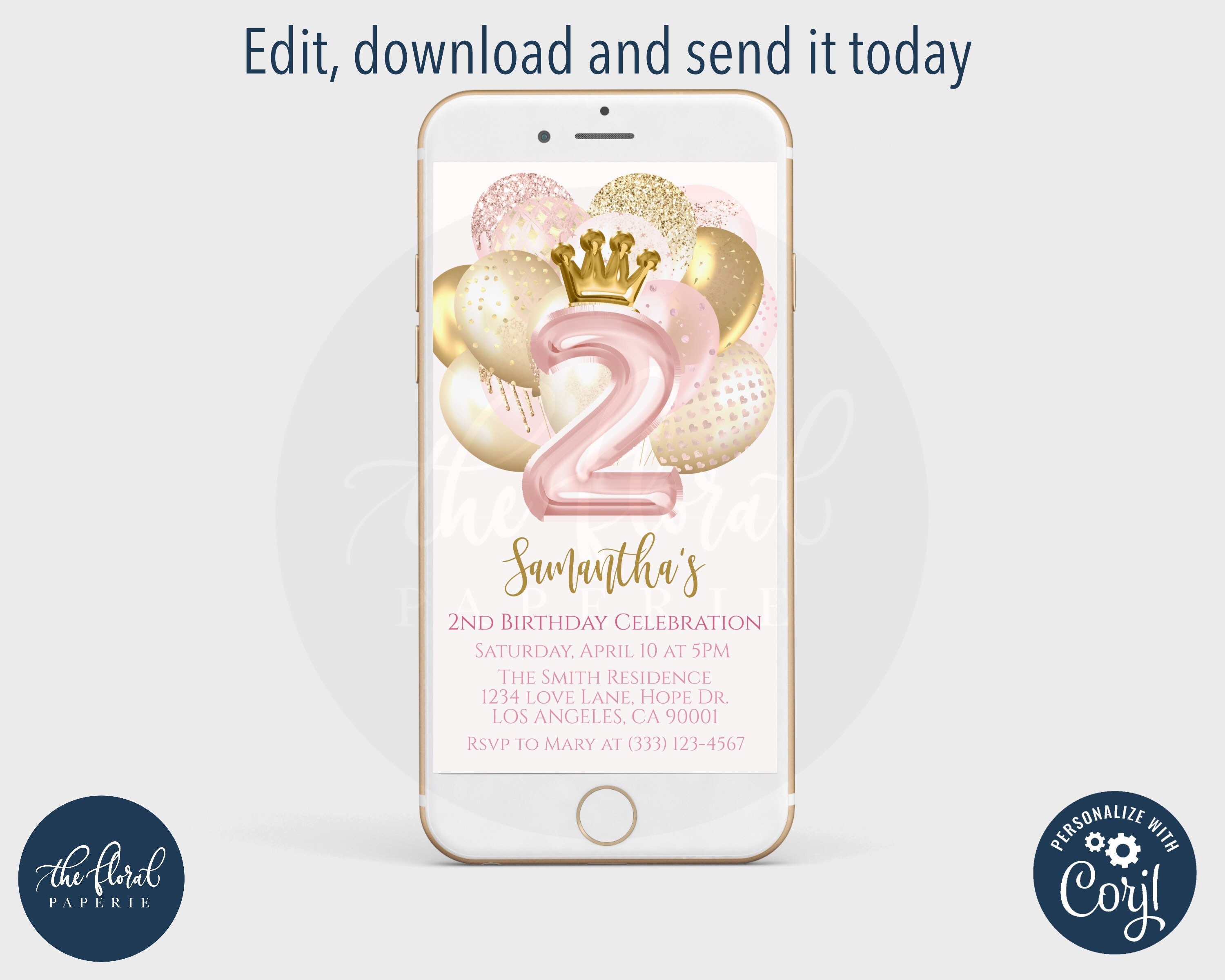 2nd Birthday Text Invitation Template Editable Blush Birthday | Etsy