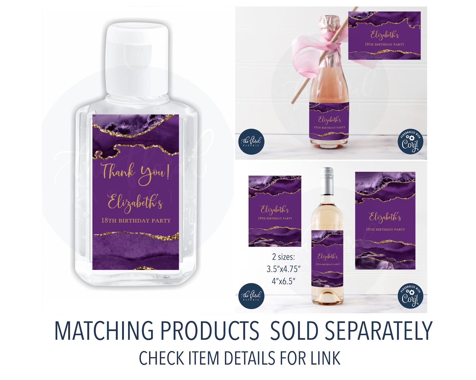 Printable Wine Label Template Editable Purple and Gold Agate | Etsy