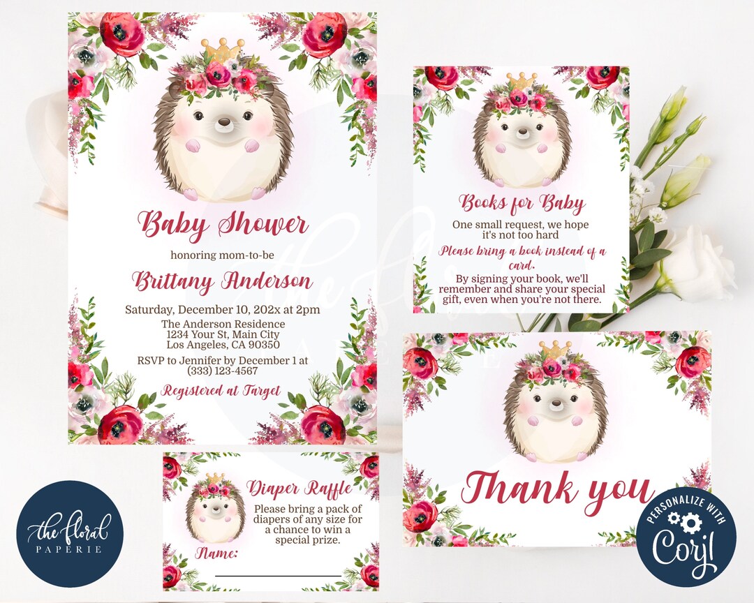Hedgehog Baby Shower Invitation Template, Editable Hedgehog Baby Shower ...