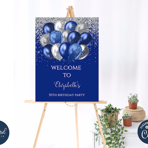 Blue and Silver Welcome Birthday Sign - Etsy