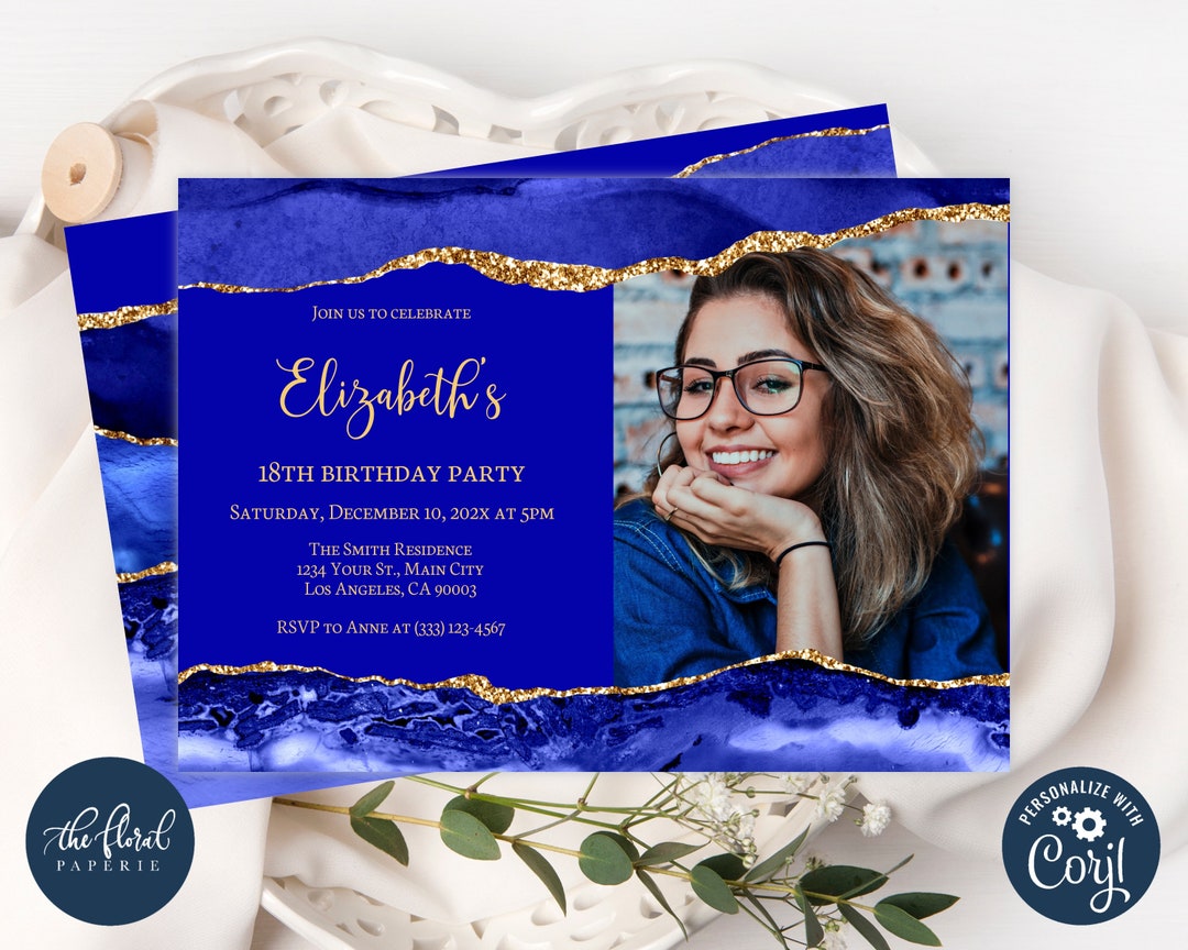 Royal Blue and Gold Birthday Invitation Template, Any Age Birthday ...