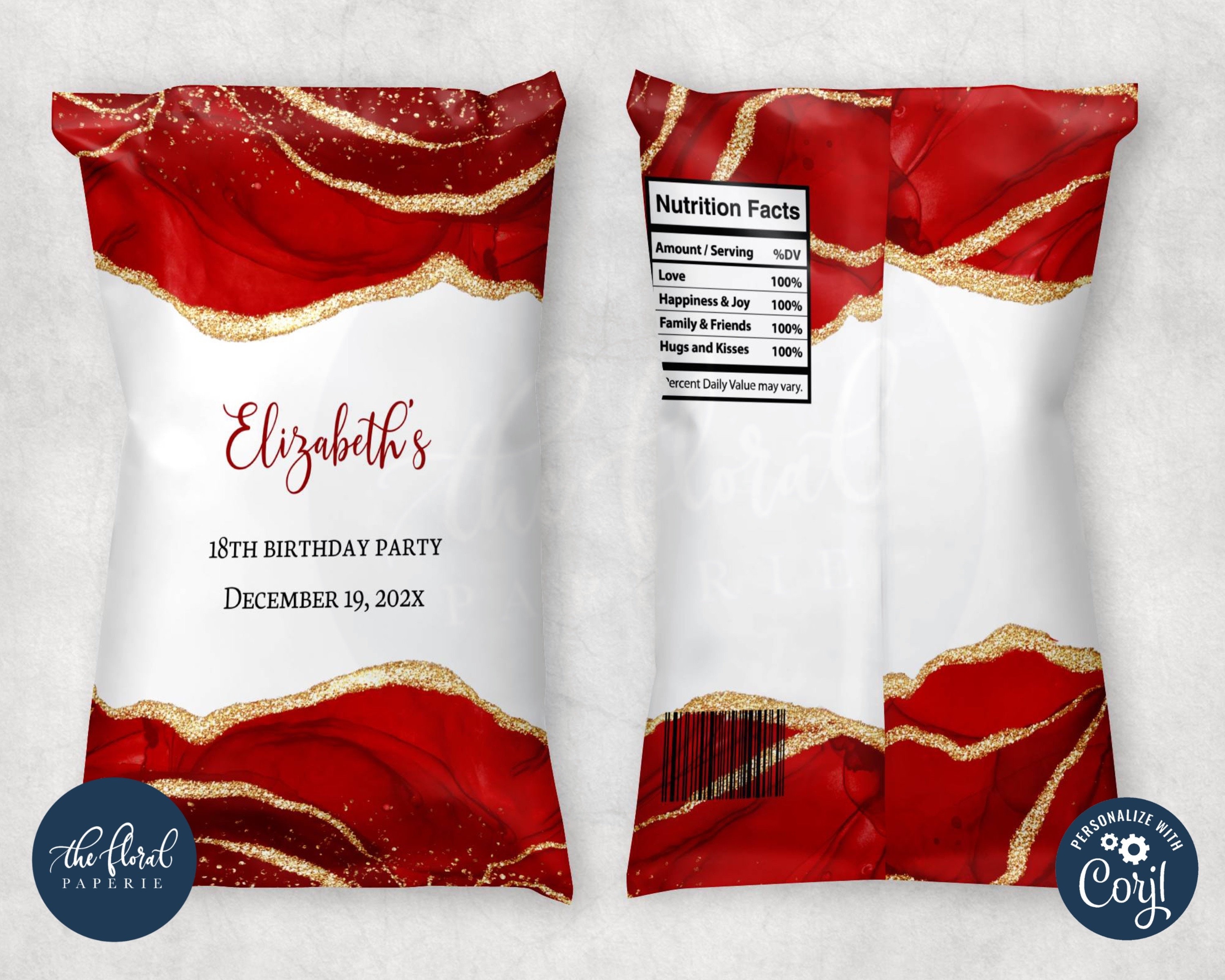 Red and Gold Chip Bag Template Editable Potato Chip Bag - Etsy