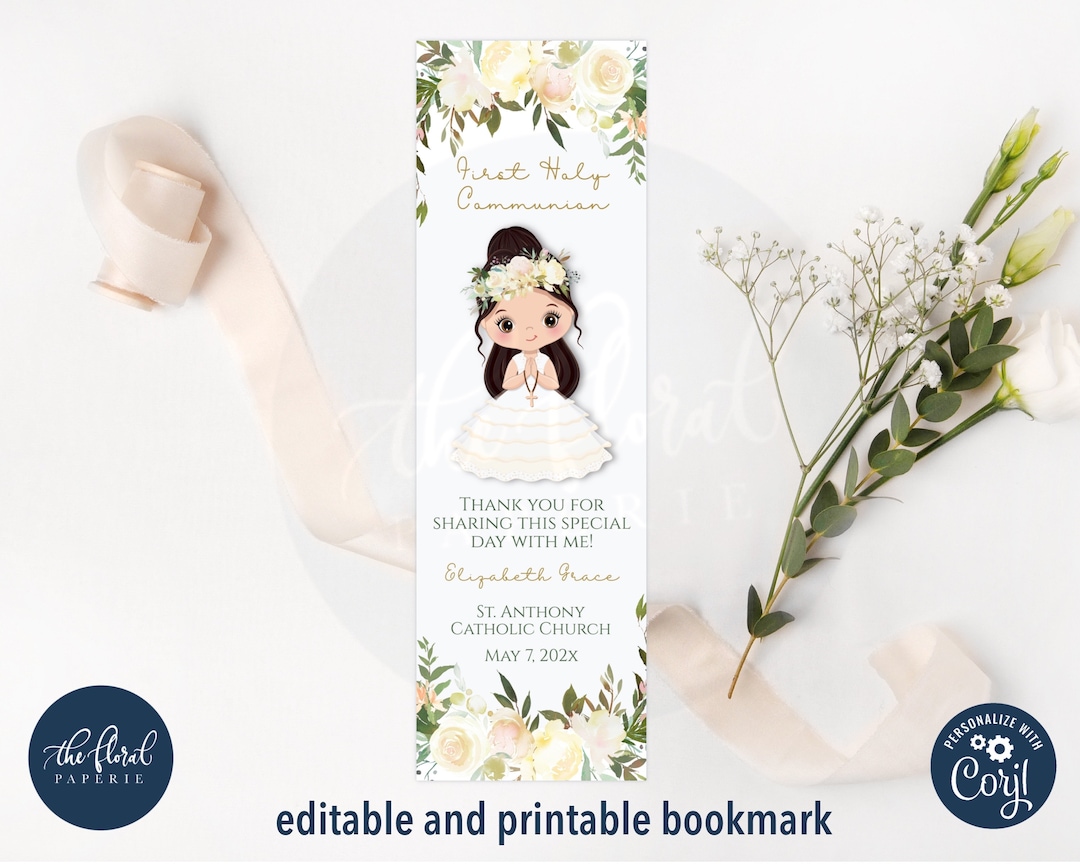 First Holy Communion Bookmark Template, Printable Baptism Bookmark ...