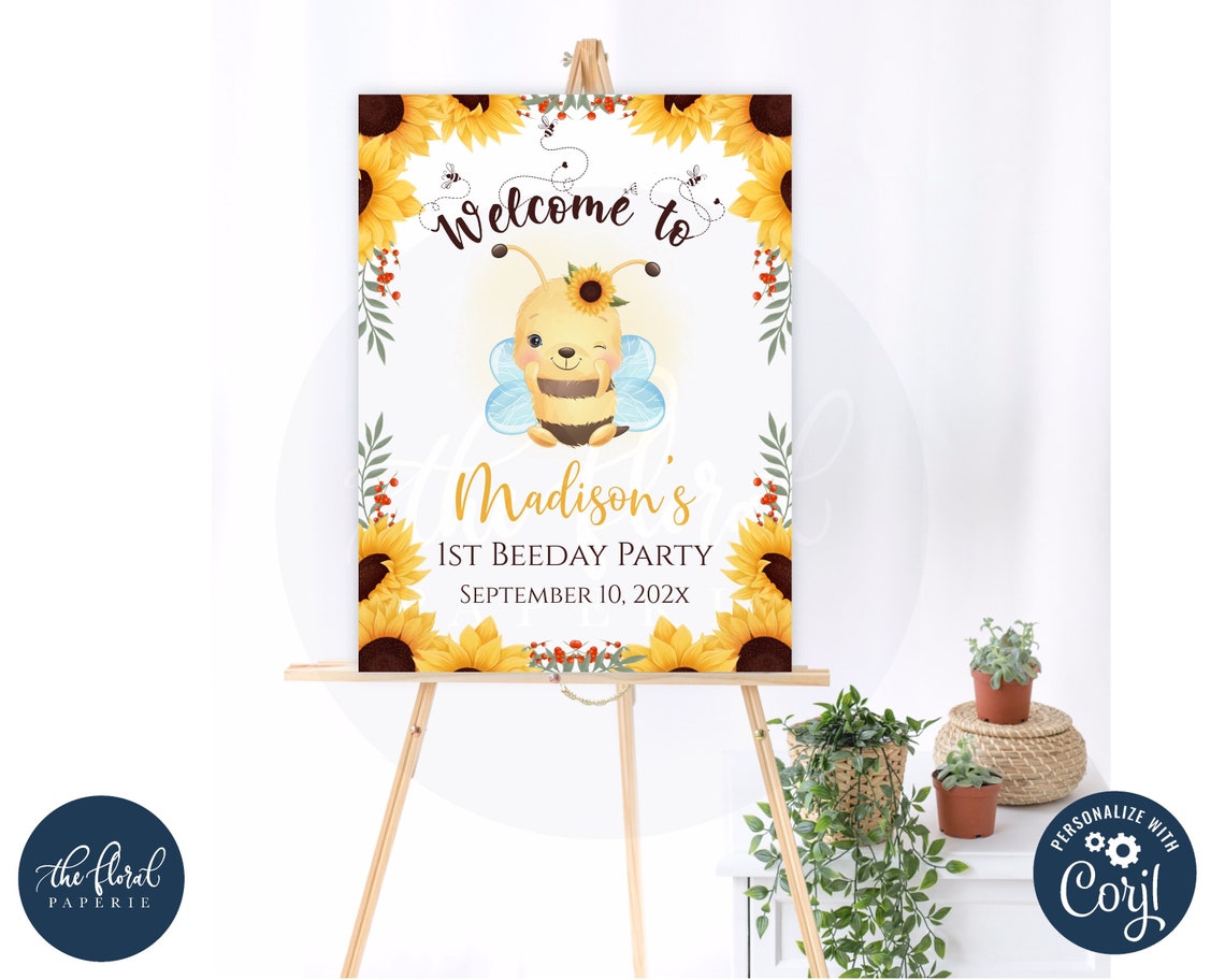Bee Birthday Welcome Sign Template Printable Bee Day Welcome - Etsy
