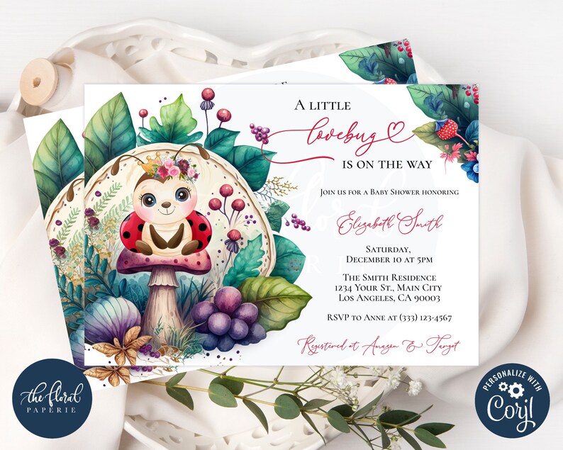Ladybug Baby Shower Invitation Template Editable Ladybug - Etsy
