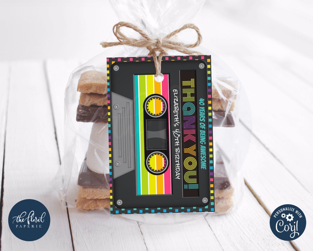 80s Birthday Favor Tags Template, Cassette Tape Favor, Editable ...