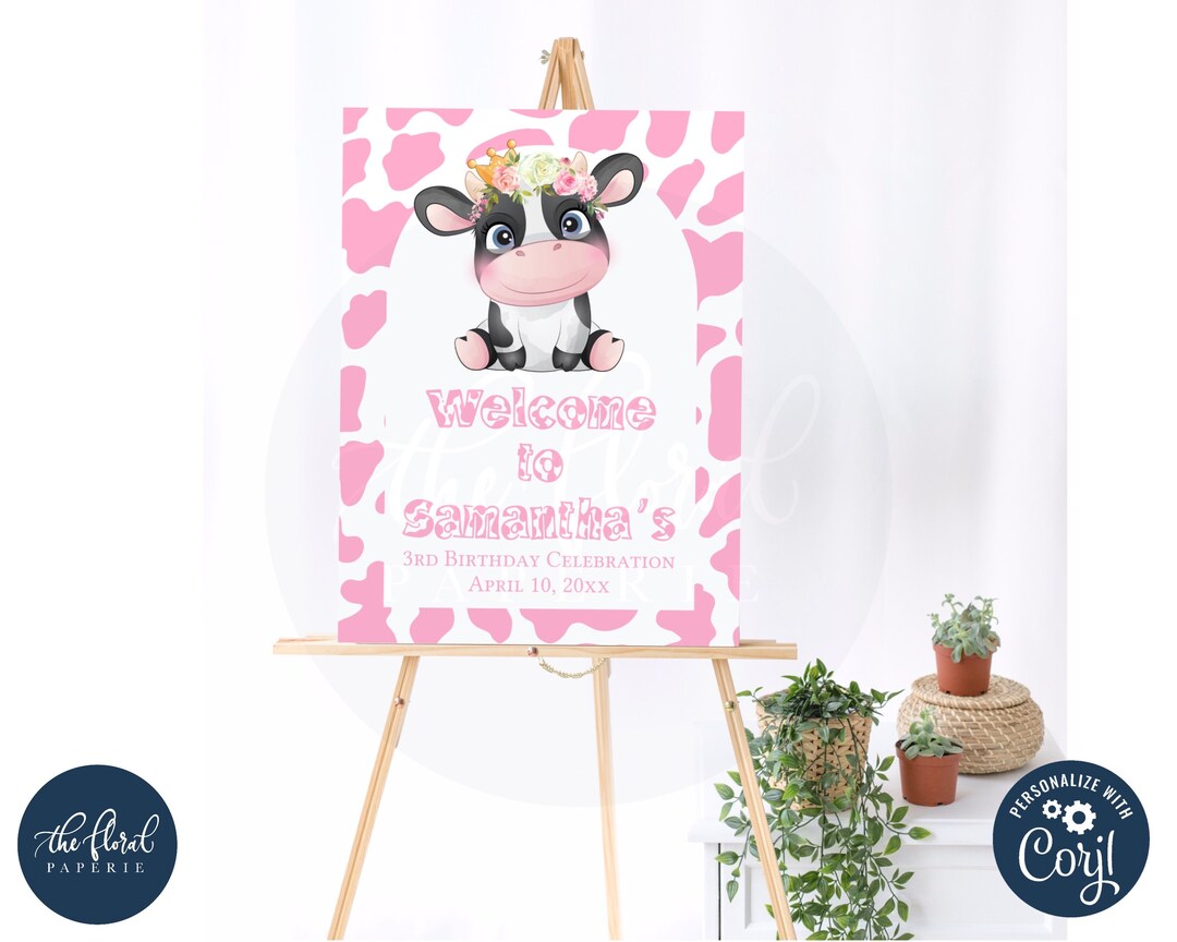 Cow Birthday Welcome Sign Template, Printable Cow Welcome Sign, Cow ...