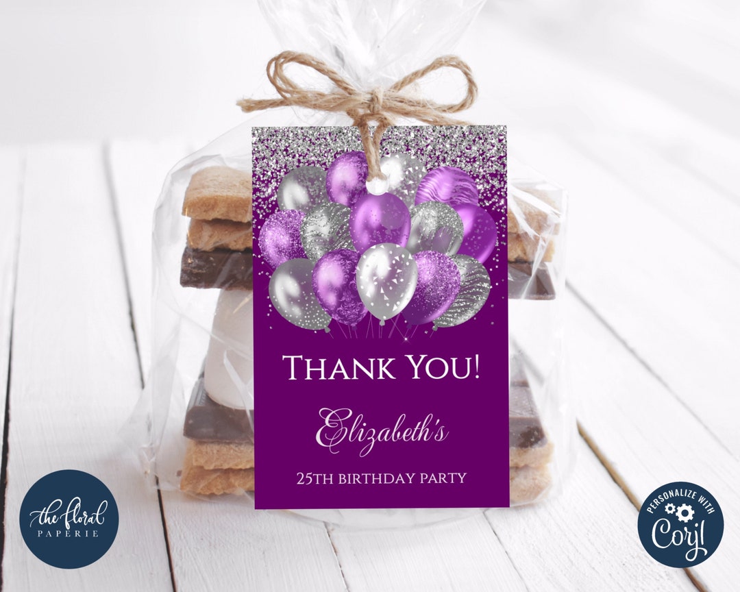 Purple and Silver Birthday Favor Tags Template, Purple and Silver ...