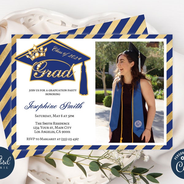Blue and Yellow Graduation Party Invitation - Etsy