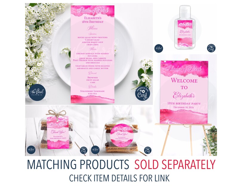 Shades of Pink Menu Card Template Editable Event Menu Card - Etsy