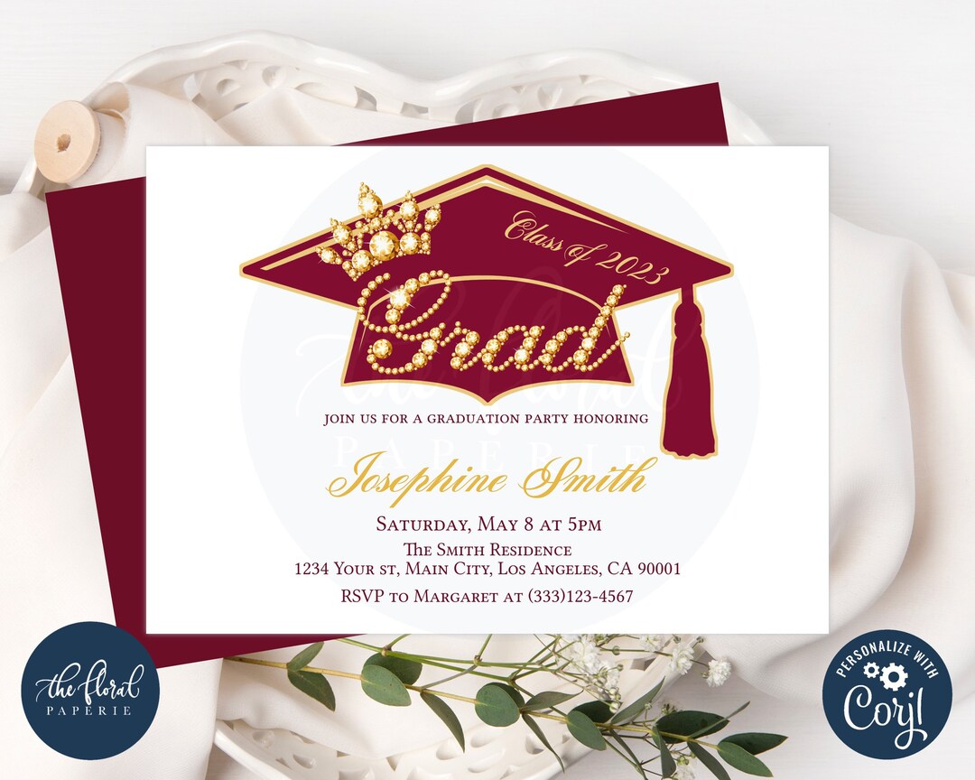 Graduation Party Invitation Template Editable Burgundy and - Etsy