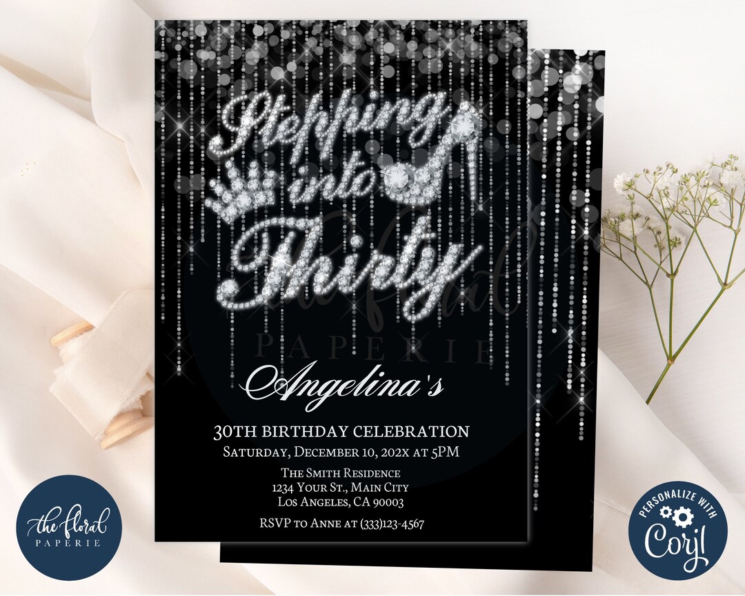 Stepping Into 30 Invitation Template, All Black Birthday Invitation ...