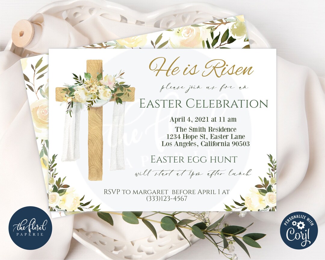 Easter Invitation Template, Printable Easter Cross Invitation ...