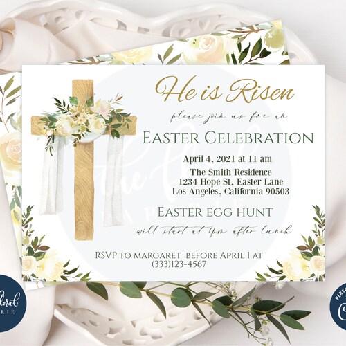 Religious Easter Celebration Invitation Template He is Risen - Etsy