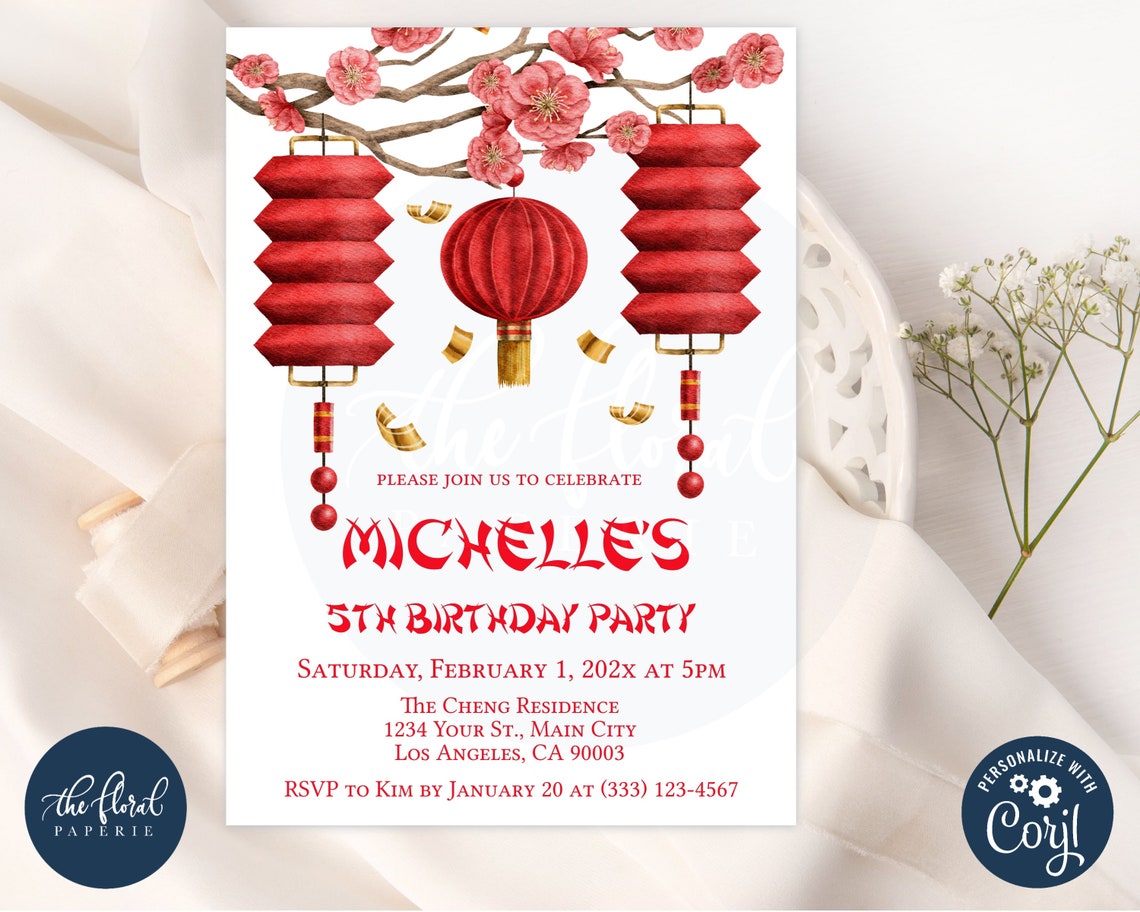 Chinese Birthday Invitation Template, Editable Any Age Birthday ...