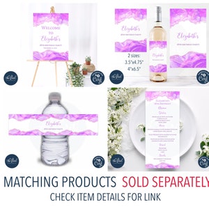Purple Water Bottle Label Template, Editable Water Bottle Sticker ...