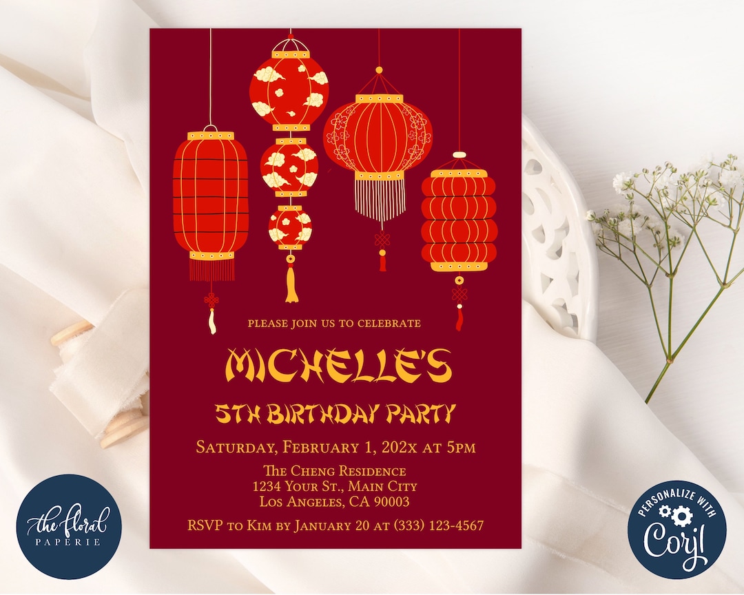 Chinese Birthday Invitation Template, Editable Any Age Birthday ...