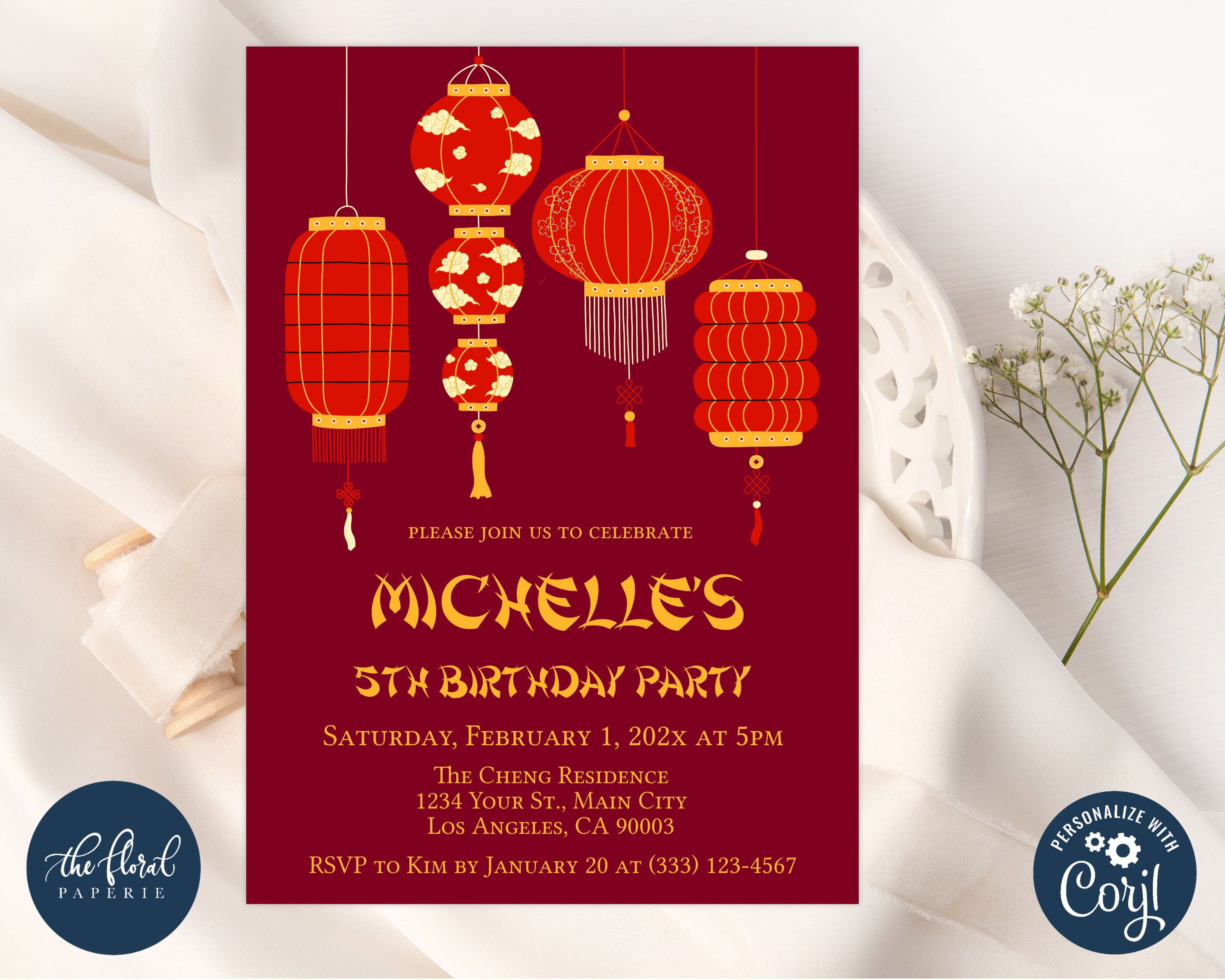 Chinese Birthday Invitation Card
