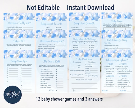 Blue Balloons Baby Shower Games Bundle Printable Boy Baby - Etsy
