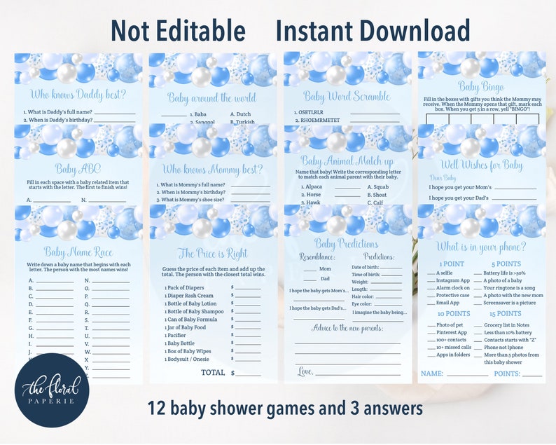 Blue Balloons Baby Shower Games Bundle Printable Boy Baby - Etsy