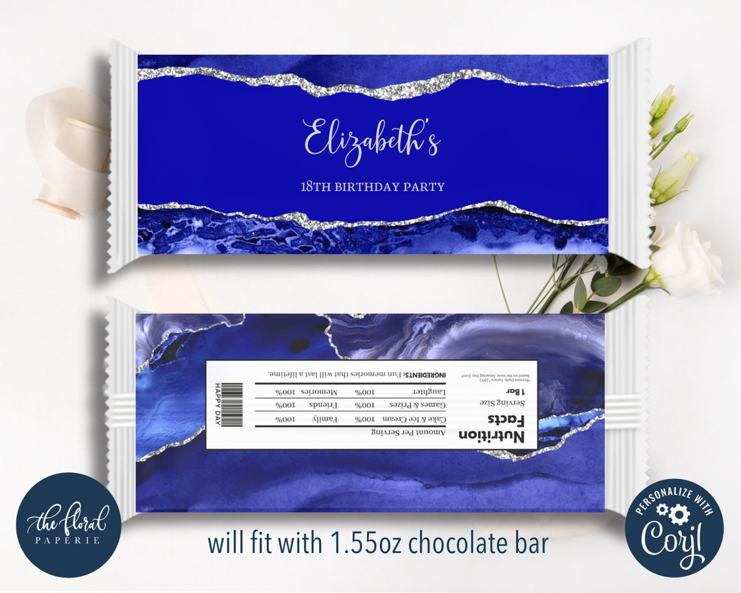 Royal Blue and Silver Chocolate Wrapper Template, Candy Bar Wrapper ...