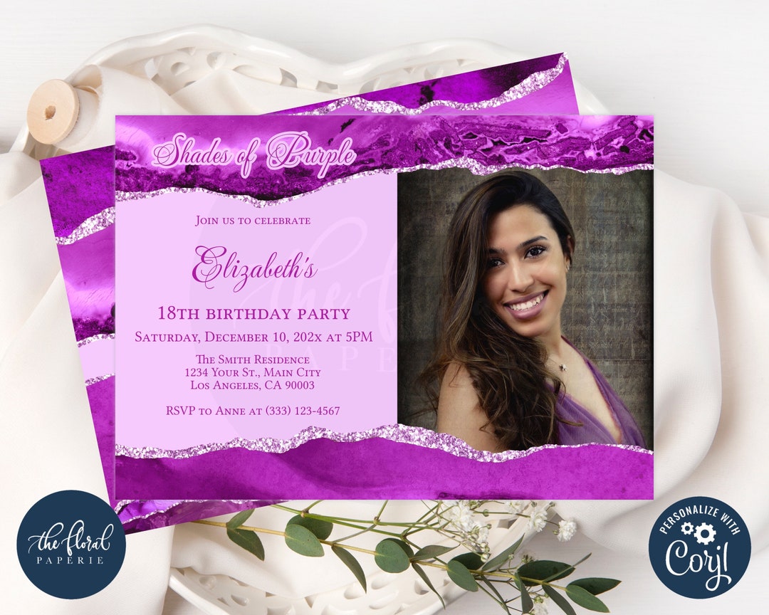 Shades of Purple Birthday Invitation Template, Any Age Birthday ...