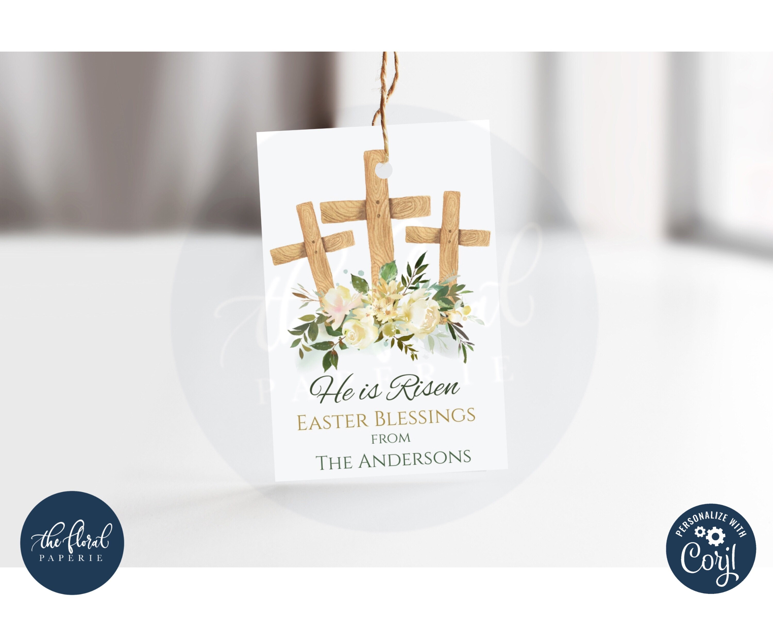 He is Risen Religious Gift Tags Easter Cross Tag Template | Etsy