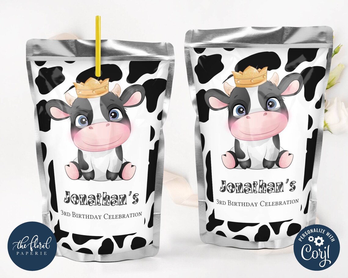 Cow Juice Label Template Editable Cow Juice Pouch Label Cow - Etsy