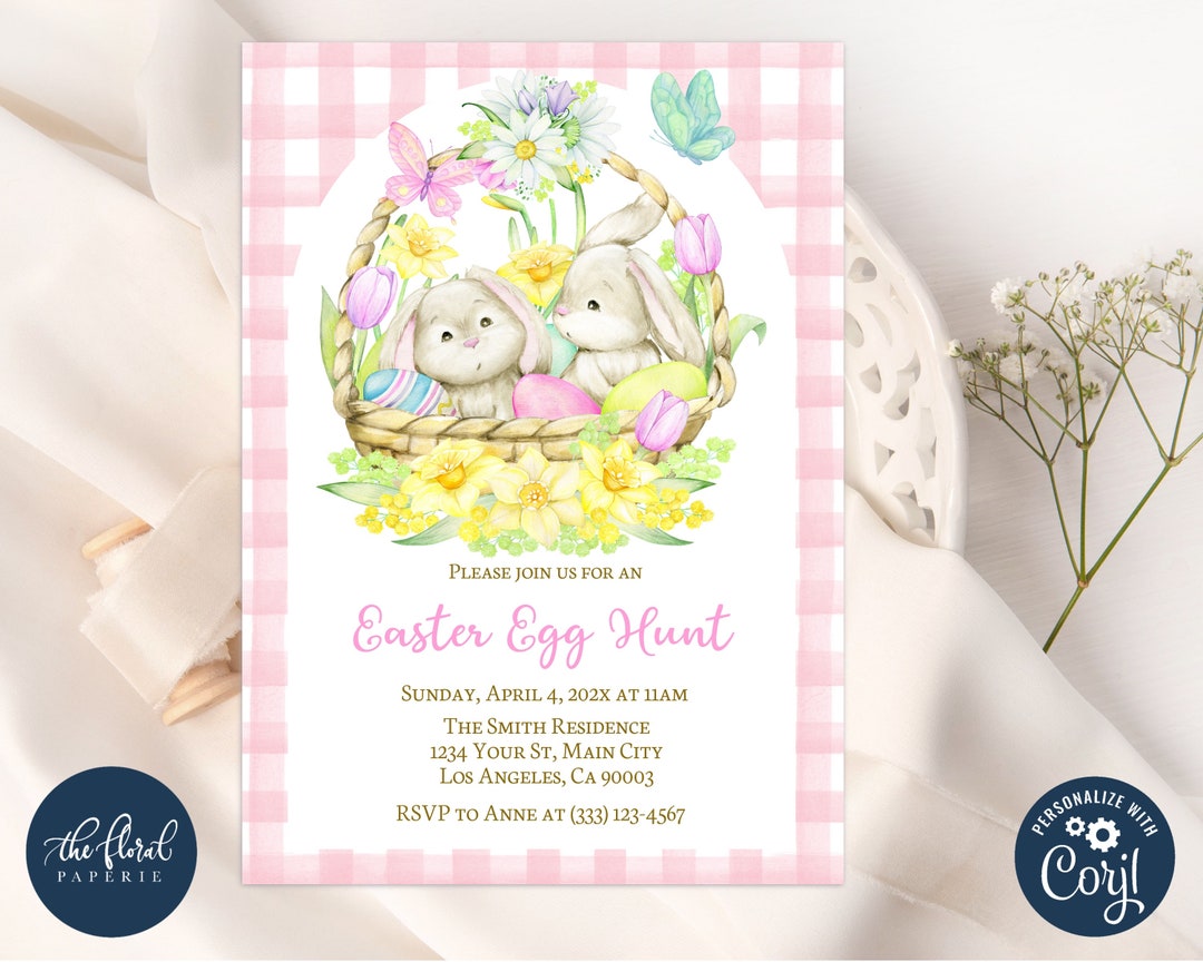 Easter Party Invitation Template, Printable Easter Egg Hunt Invitation ...