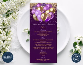 Editable Menu Card Template Purple and Gold Menu Card - Etsy
