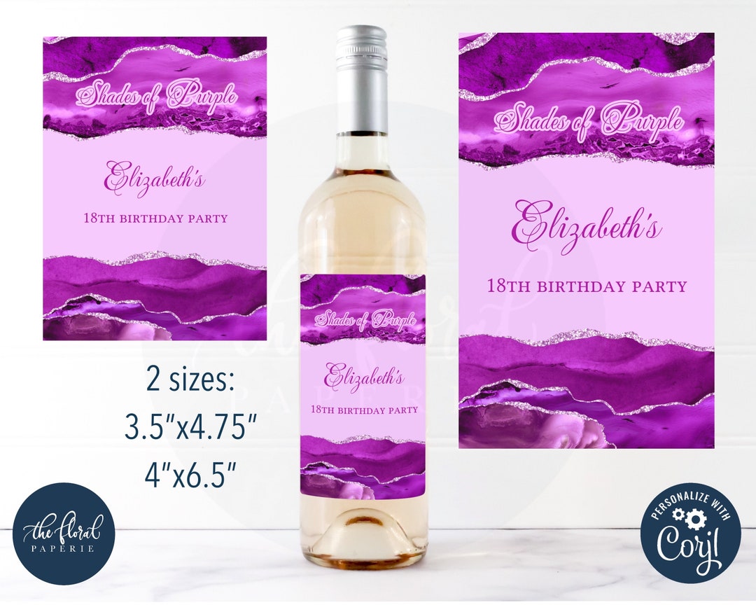 Shades of Purple Wine Label Template, Editable Wine Bottle Labels ...