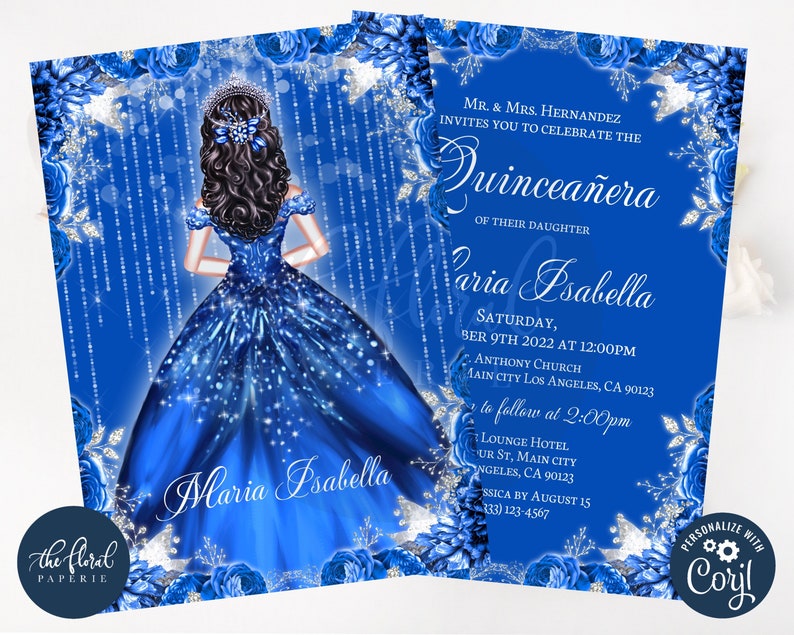 Royal Blue Quinceanera Invitation Template Editable 15th - Etsy