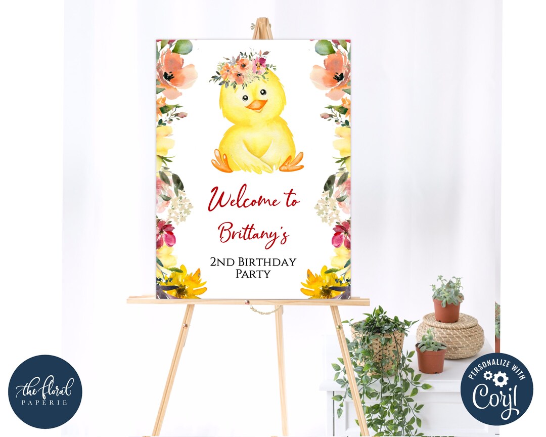 Chick Birthday Welcome Sign Template, Printable Chick Welcome Sign ...
