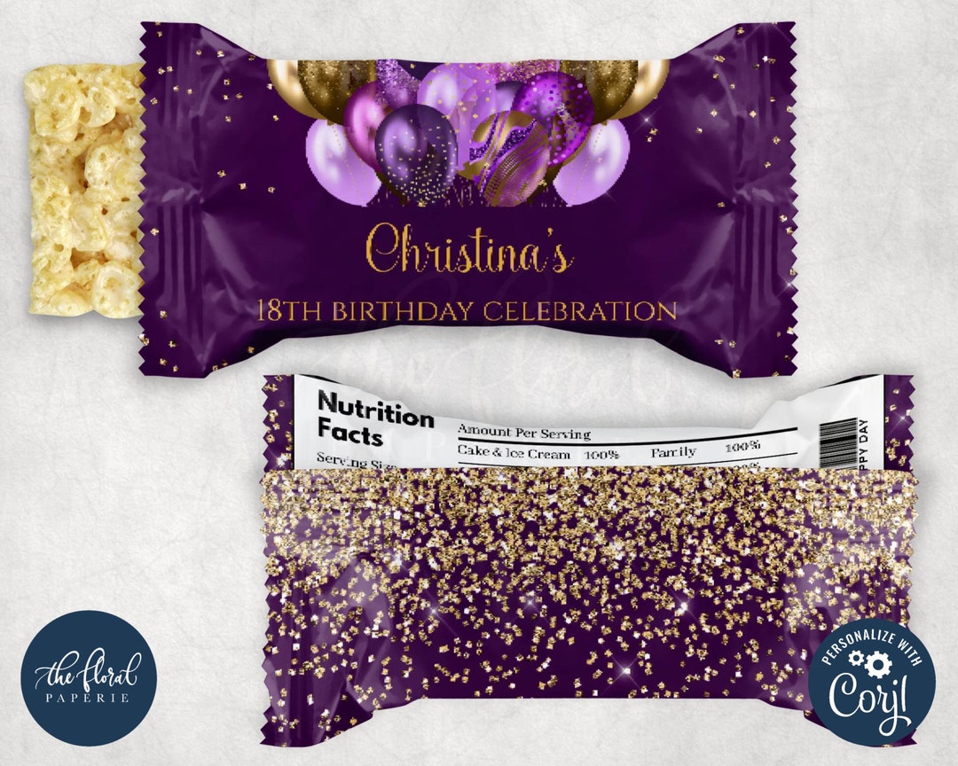 Purple and Gold Rice Krispies Wrapper Template Editable Rice - Etsy