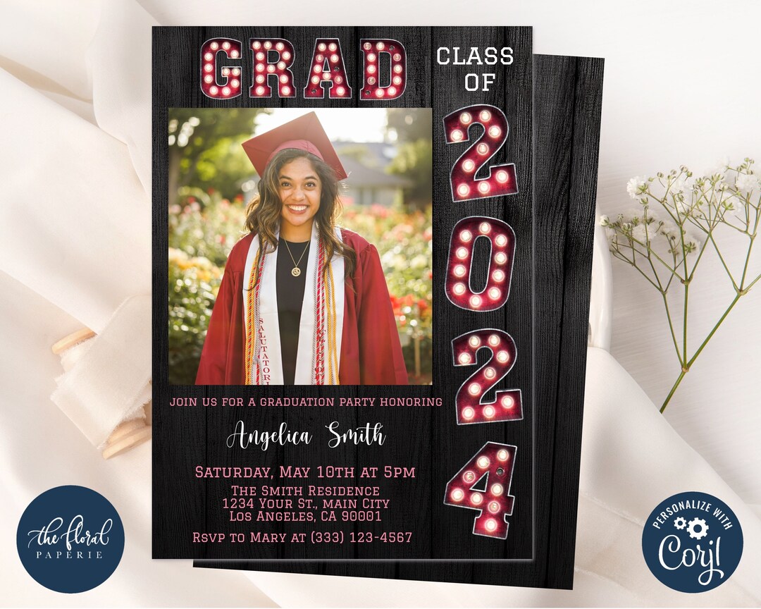 Graduation Party Invitation Template, Editable Burgundy Graduation ...