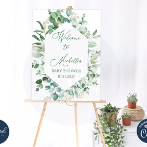 Eucalyptus Welcome Sign Template Editable Greenery Welcome - Etsy