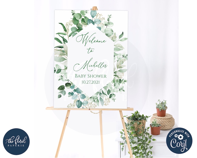 Eucalyptus Welcome Sign Template Editable Greenery Welcome - Etsy
