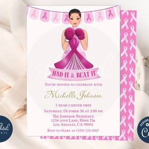 Breast Cancer Survivor Invitation Template, Editable Pink Ribbon ...