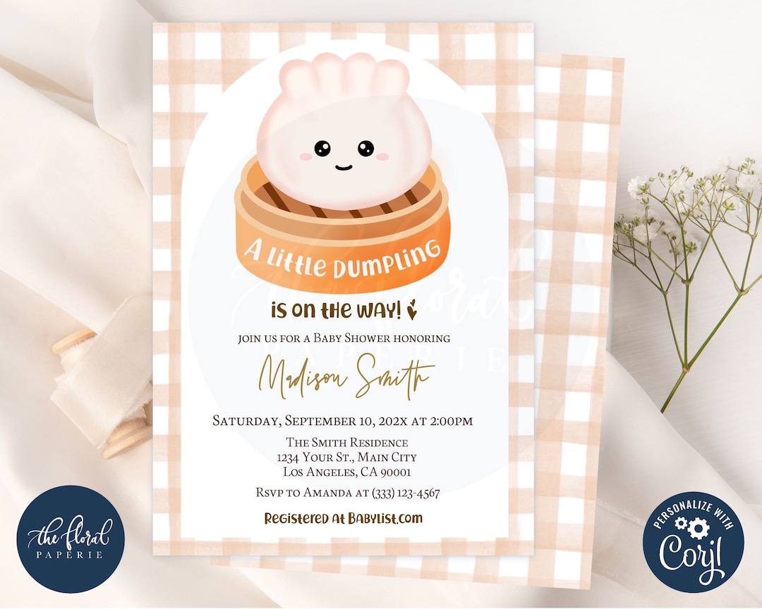Dumpling Baby Shower Invitation Template, Printable Baby Shower Invite ...