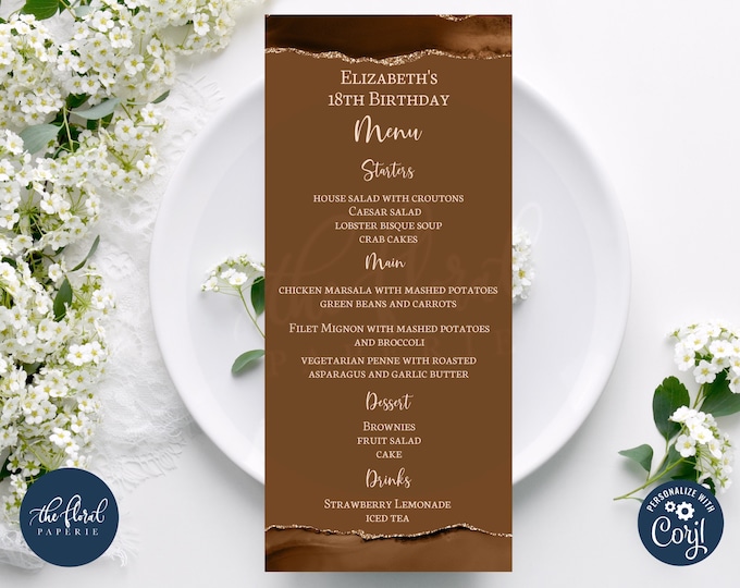 Editable Shades of Melanin Menu Card Template, Brown Menu Card Agate ...